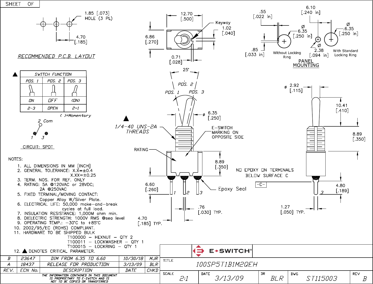 Spdt Switch Datasheet